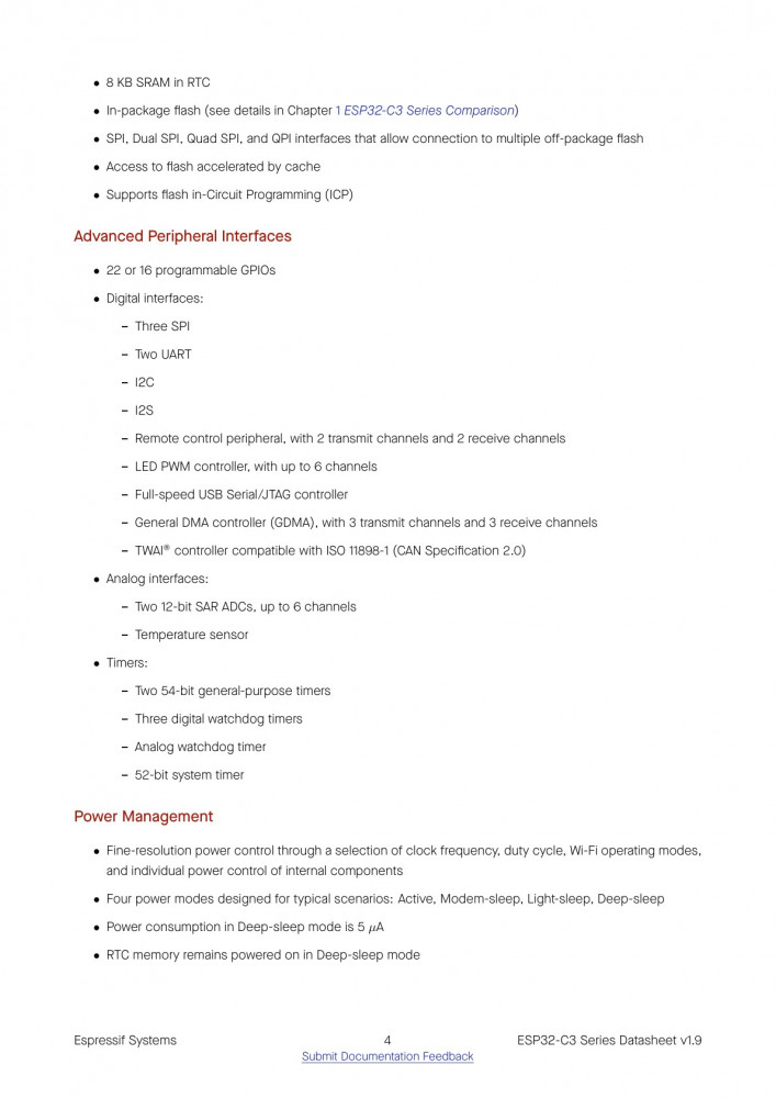 ESP32-C3 datasheet page 4