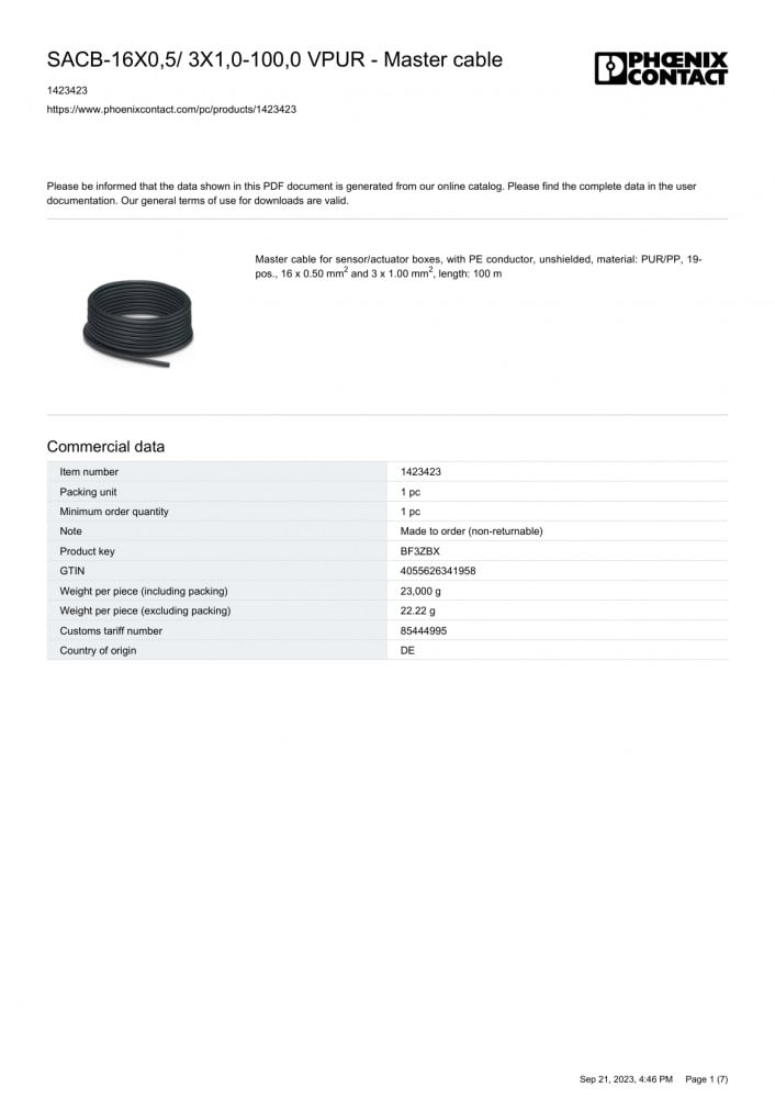 Phoenix Contact 1423423 document page 1