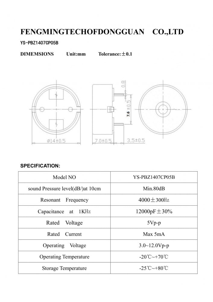 YS-PBZ1407CP05B specification page 2