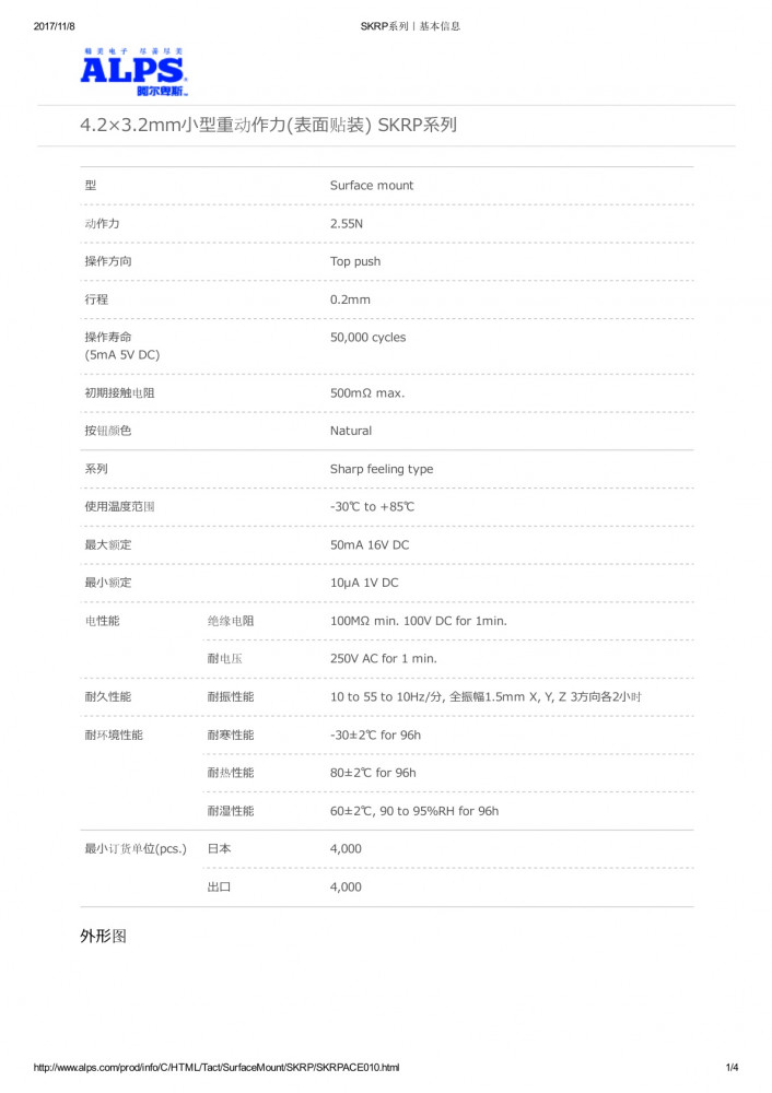 SKRPACE010 product specification page 1