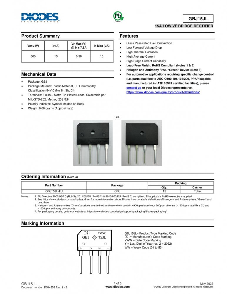 GBJ15JL-TU datasheet page 1