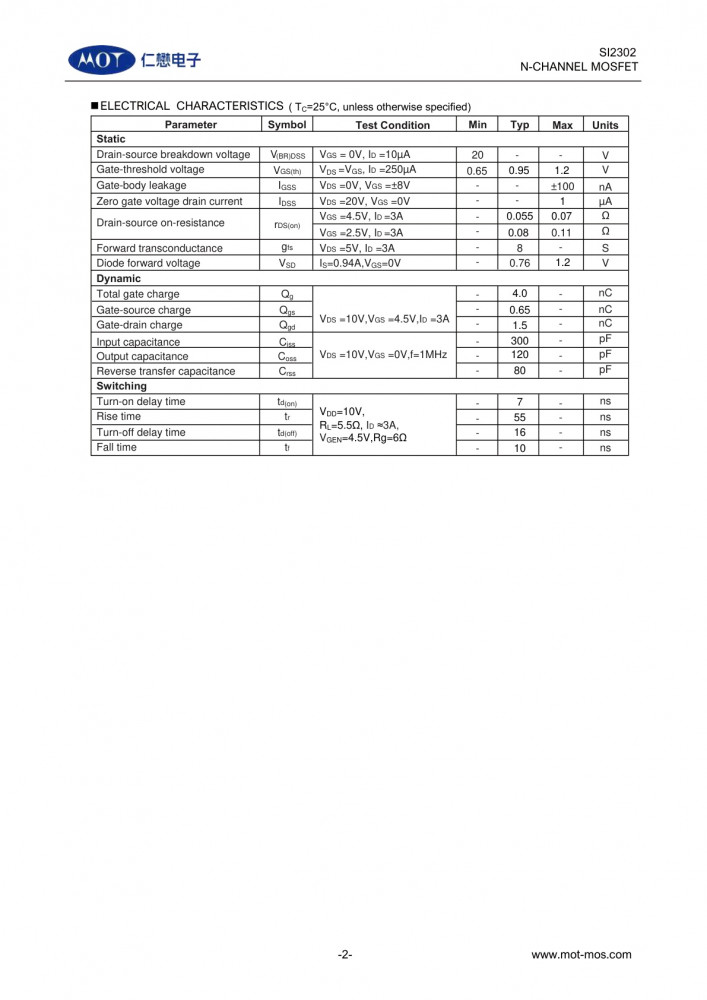 SI2302 datasheet page 2