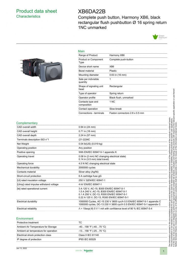 XB6DA22B technical document page 1