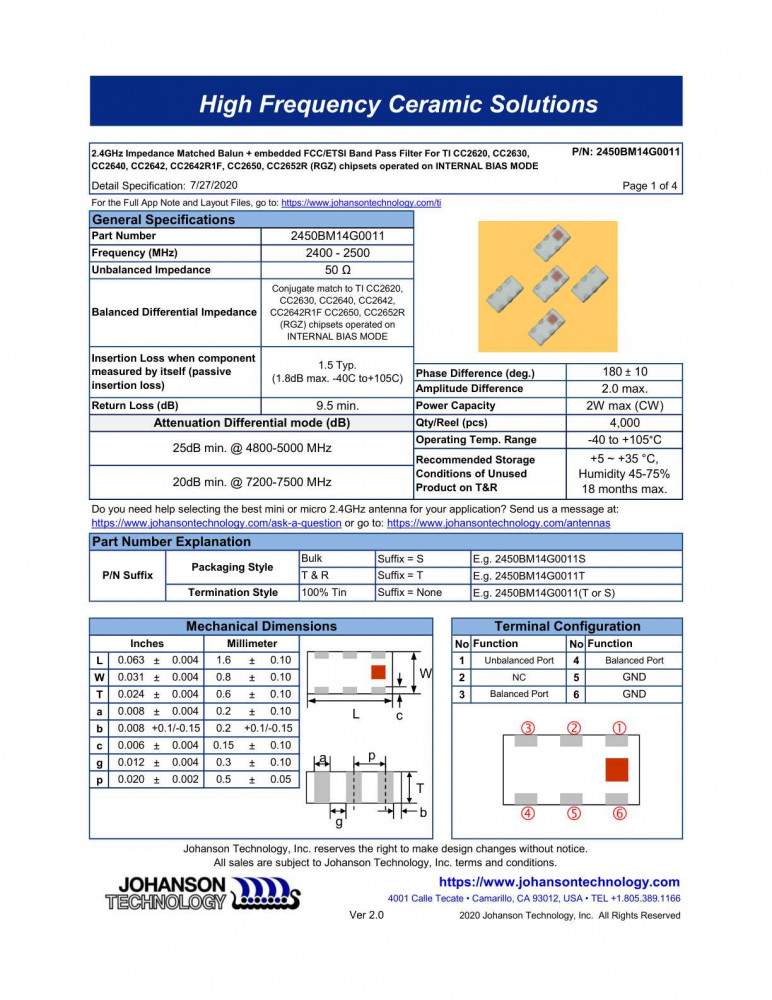 2450BM14G0011 specification page 1