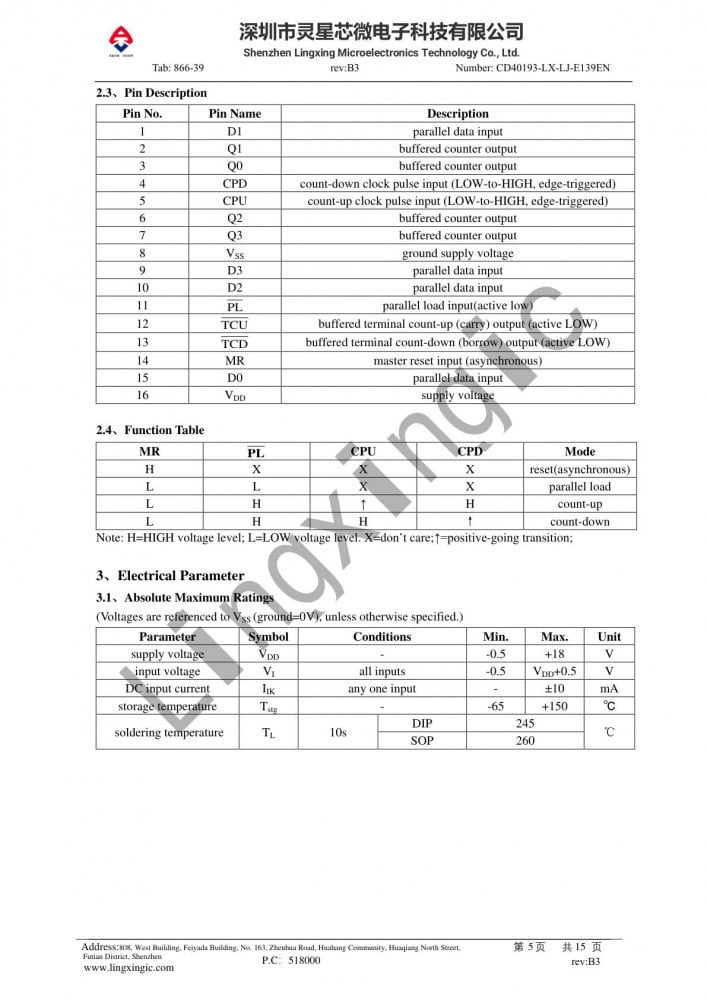 CD40193BE(LX) datasheet page 5