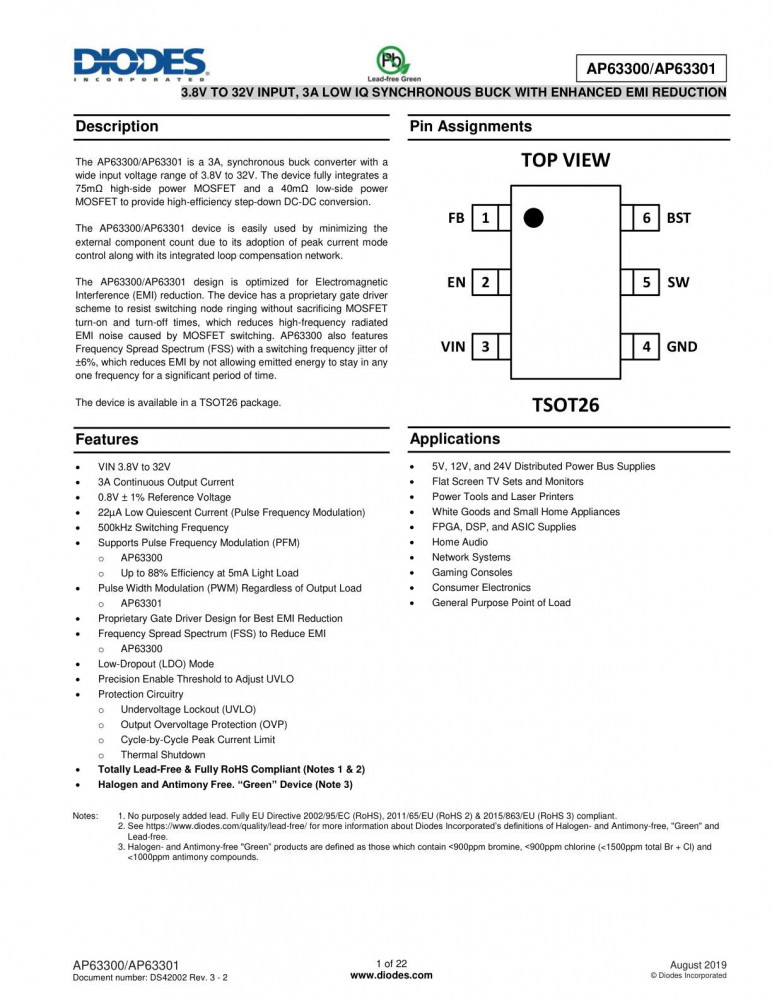 AP63300WU-7 datasheet page 1