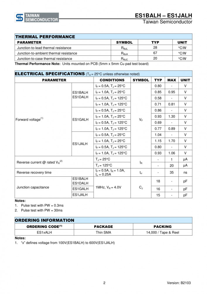 ES1GALH datasheet page 2