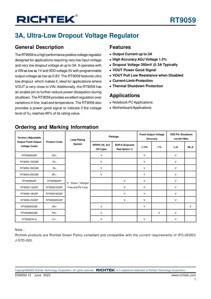 RT9059 datasheet page 1