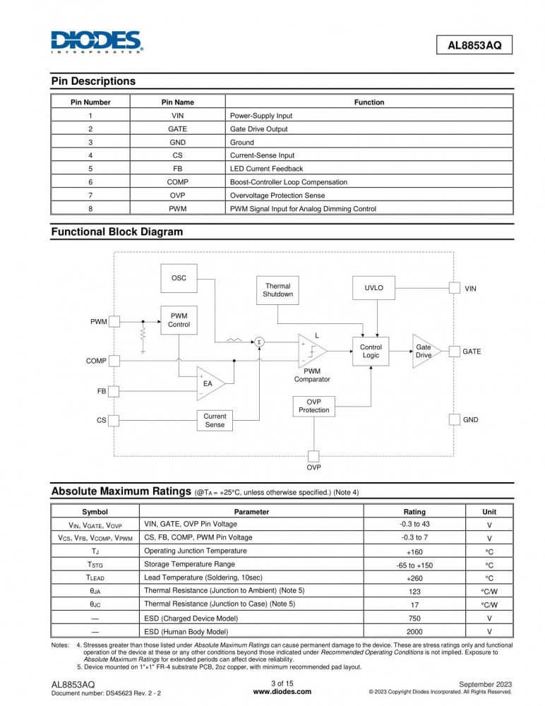 AL8853AQS-13 datasheet page 3