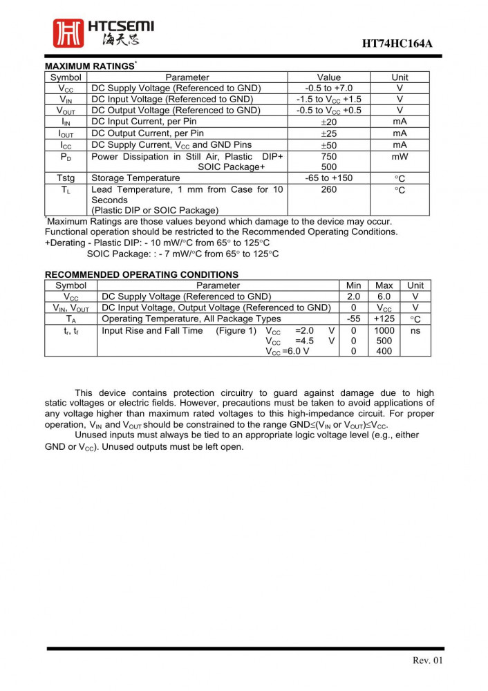 HT74HC164ARZ datasheet page 2