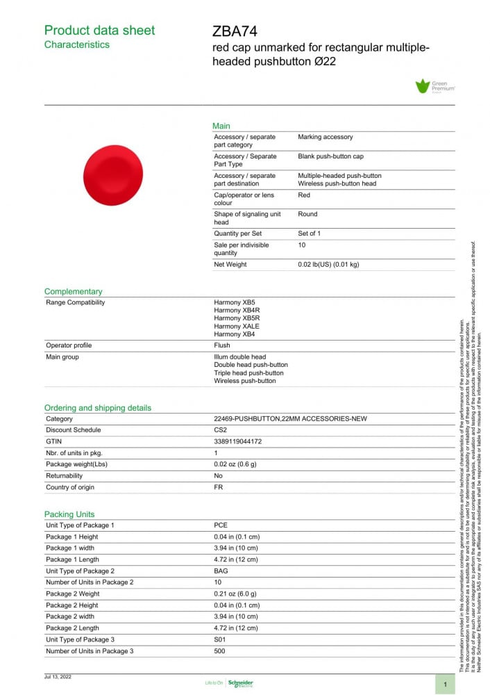 ZBA74 technical document page 1