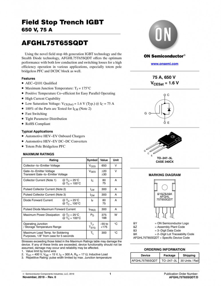 AFGHL75T65SQDT datasheet page 1