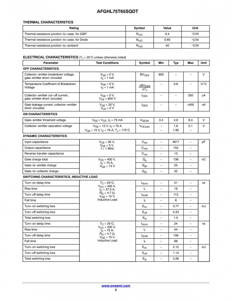 AFGHL75T65SQDT datasheet page 2