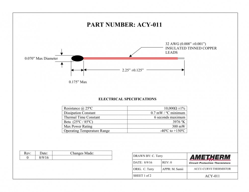 Ametherm ACY-011 datasheet page 1