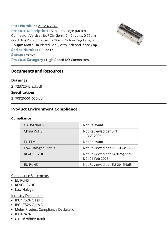 MOLEX 2172372042 technical document preview, page 1