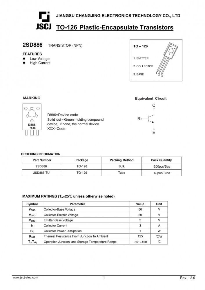 2SD886 datasheet page 1