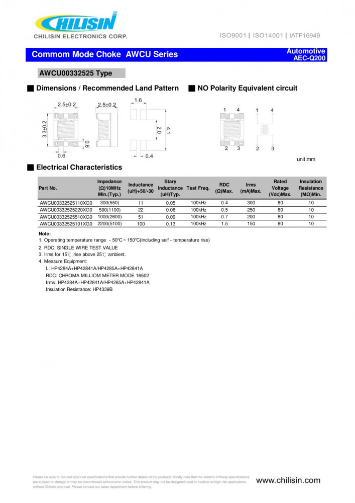 Chilisin AWCU series datasheet page 8