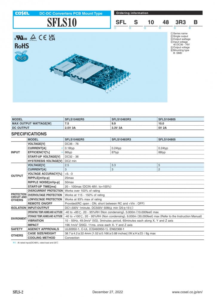 Cosel SFLS series datasheet page 2
