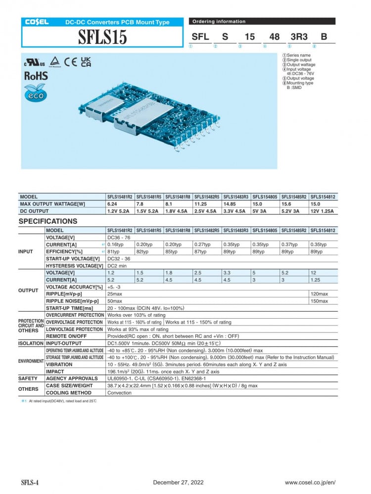 Cosel SFLS series datasheet page 4