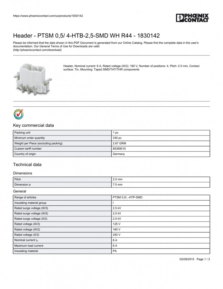 Phoenix Contact 1830142 product overview document