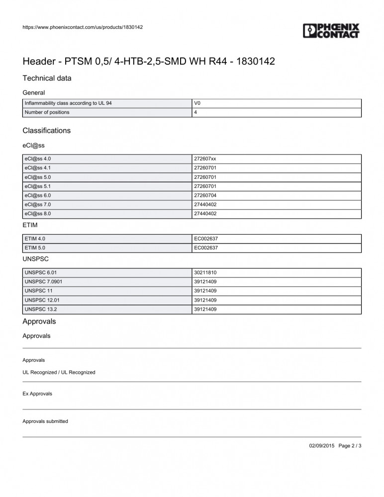 Phoenix Contact 1830142 technical data