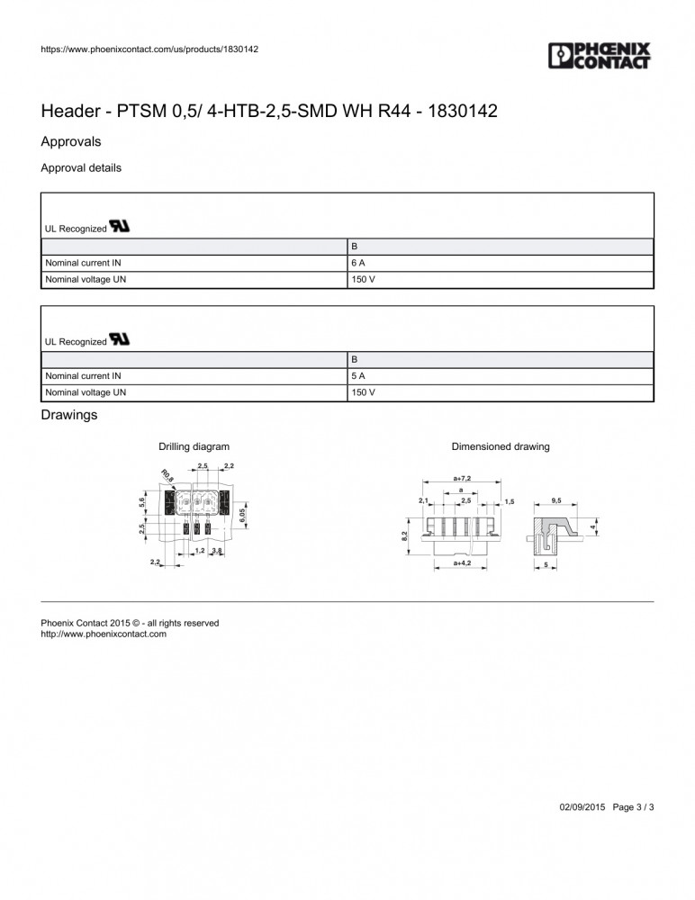Phoenix Contact 1830142 drilling and dimensioned drawing
