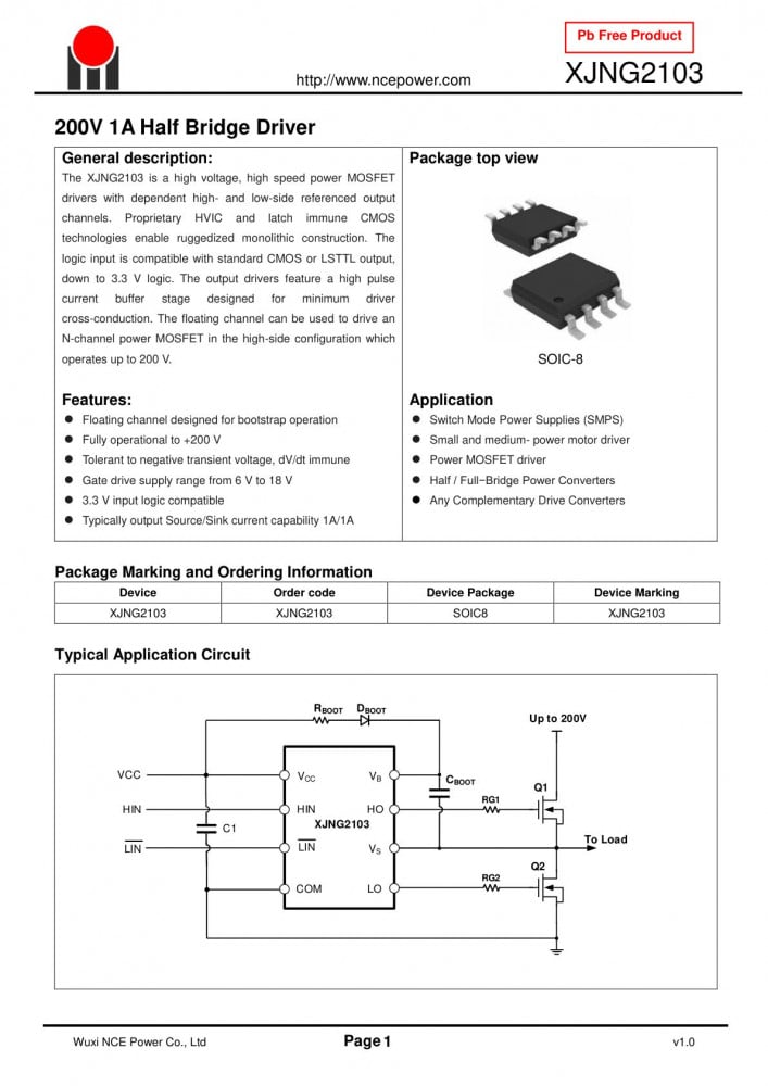 XJNG2103 datasheet page 1