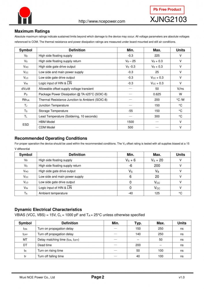 XJNG2103 datasheet page 2