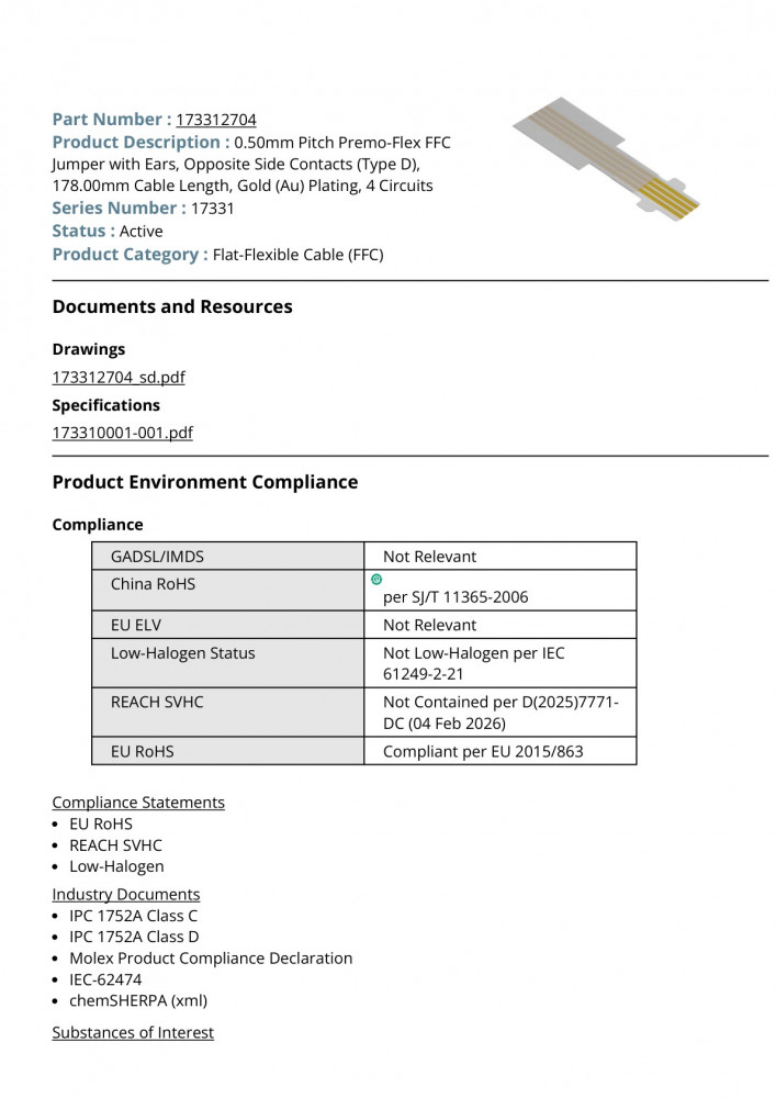 MOLEX 173312704 technical document image, page 1