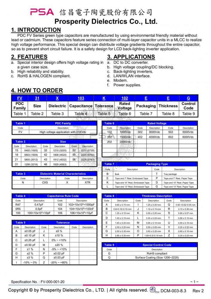 PSA FV Series datasheet page 3