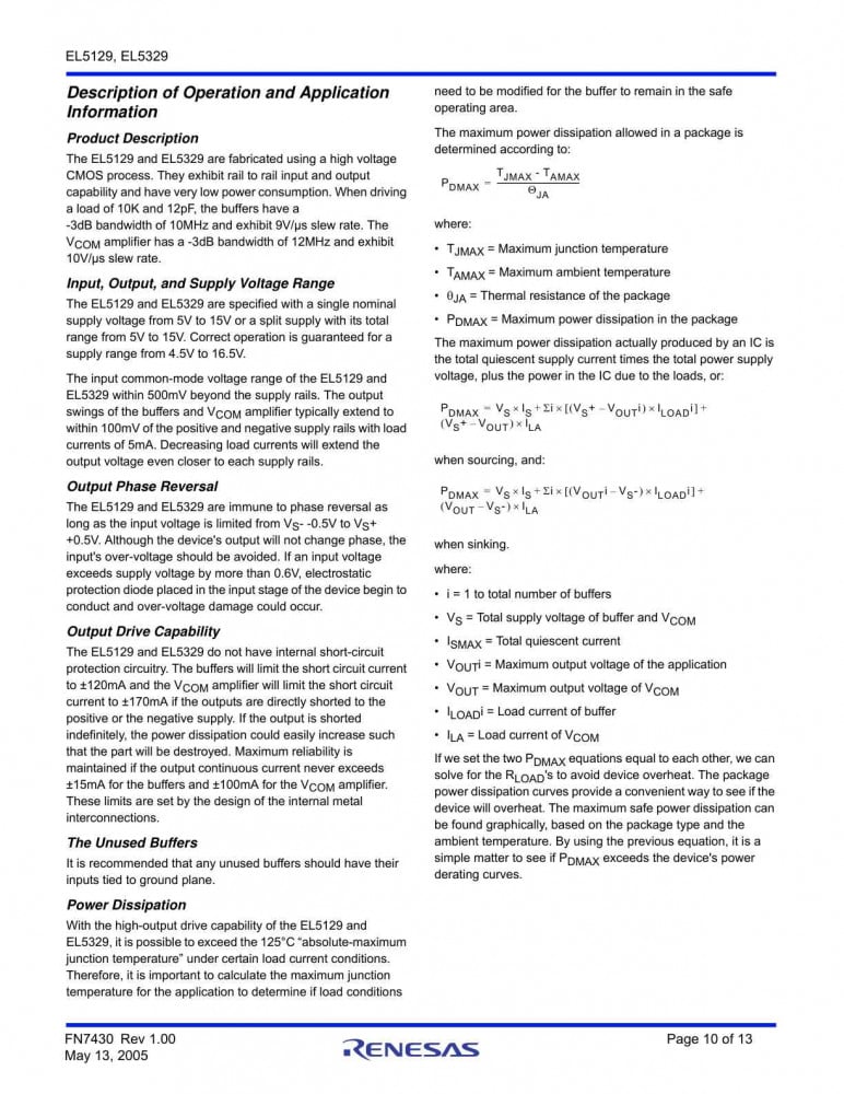 EL5329IREZ datasheet page 10