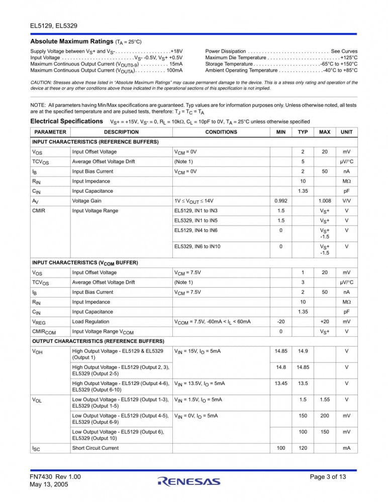 EL5329IREZ datasheet page 3