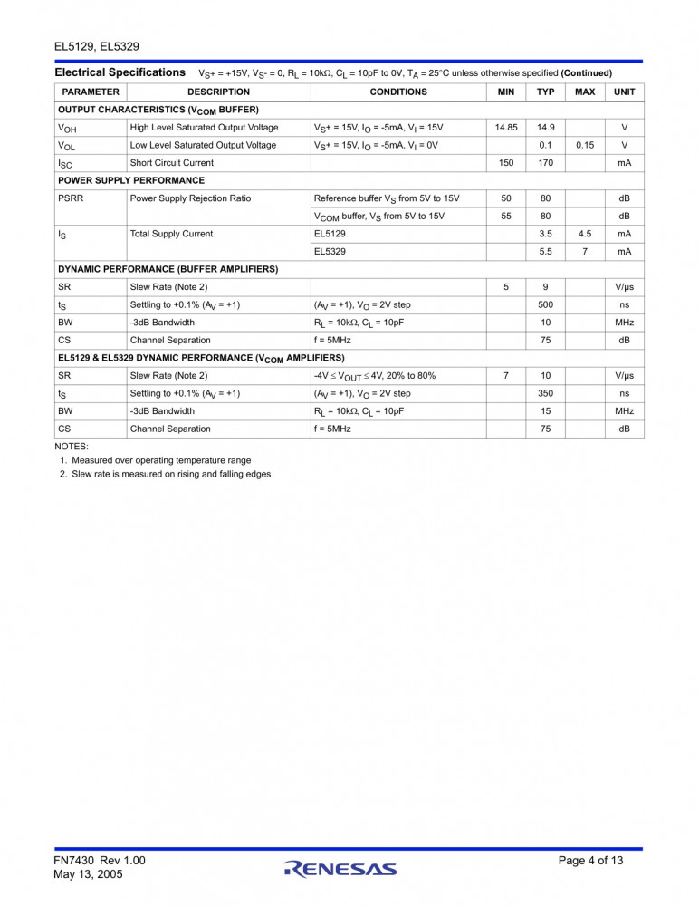 EL5329IREZ datasheet page 4