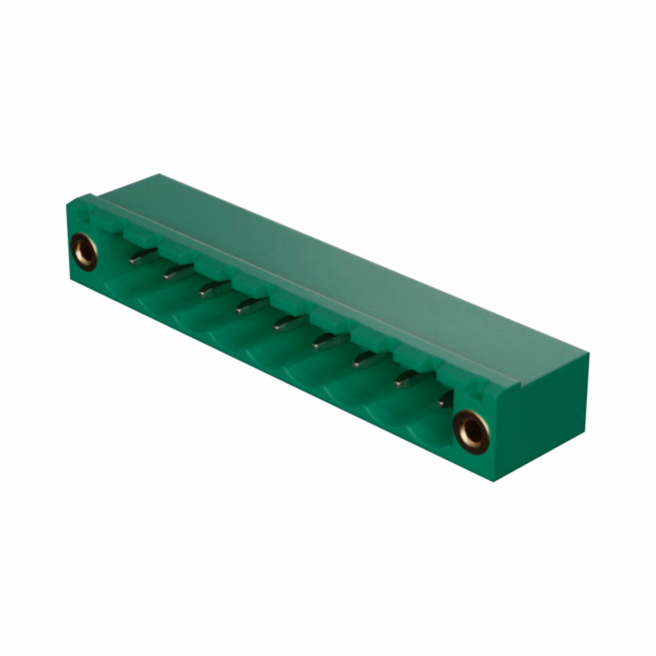 5.00mm Pitch Eurostyle Right-Angle PCB Header, with Threaded Retention Inserts, Green Housing, 9 Circuits for sale