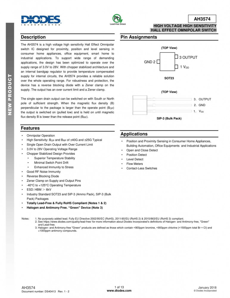 AH3574 datasheet page 1