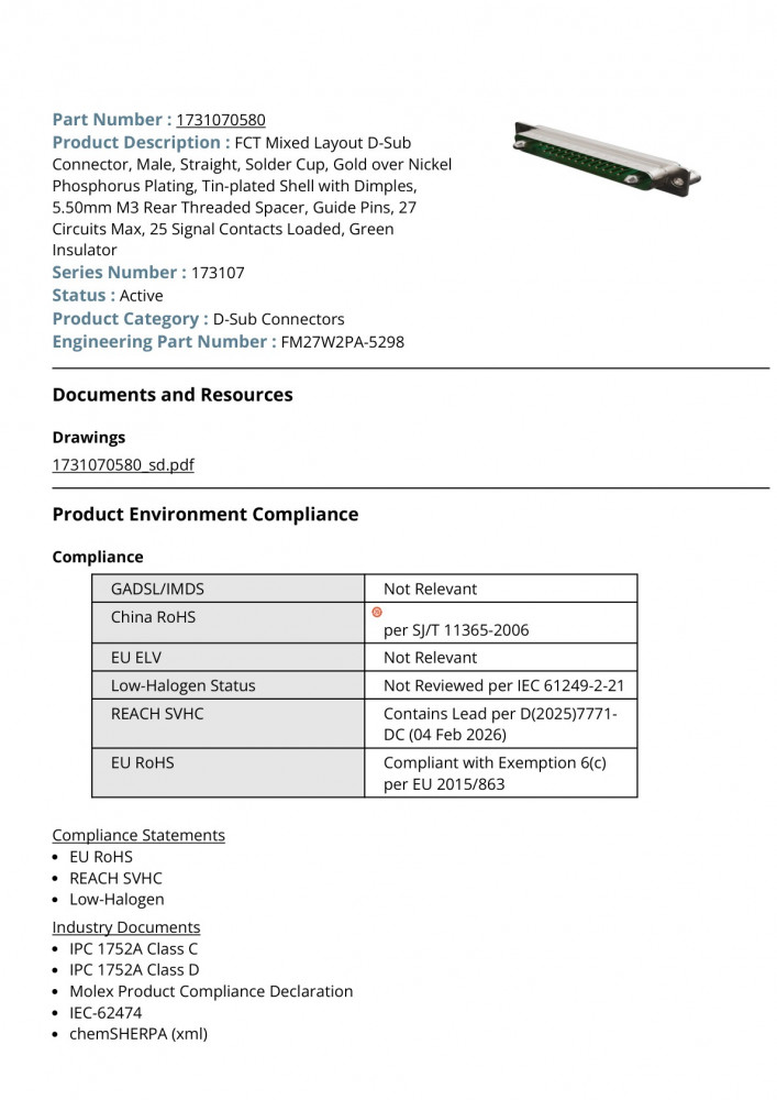 MOLEX 1731070580 drawing page 1