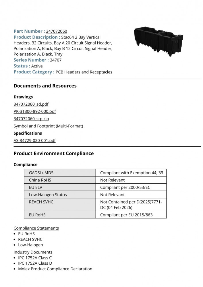 MOLEX 347072060 technical document page 1