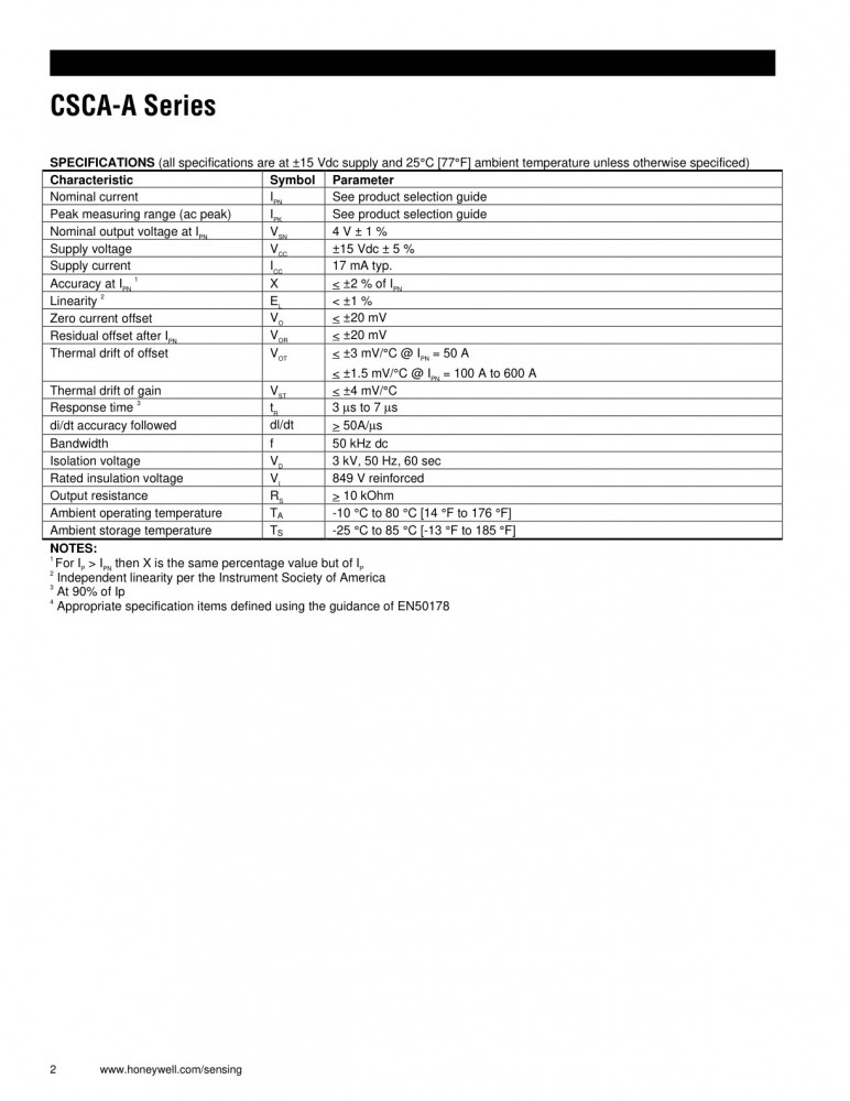 Honeywell CSCA-A Series datasheet page 2