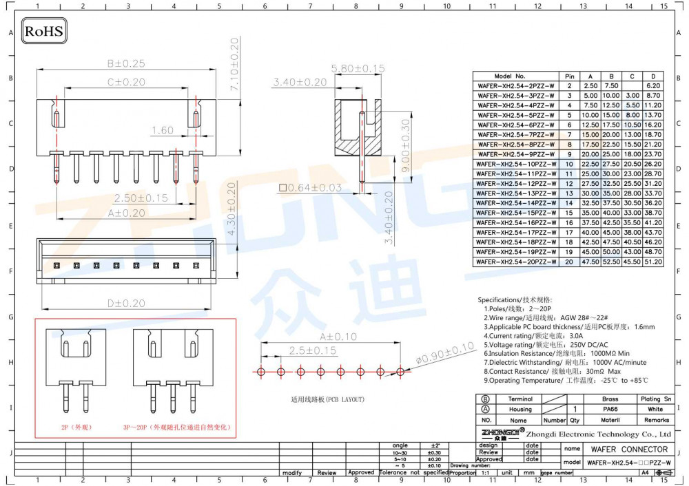 Zhongdi WAFER CONNECTOR technical drawing