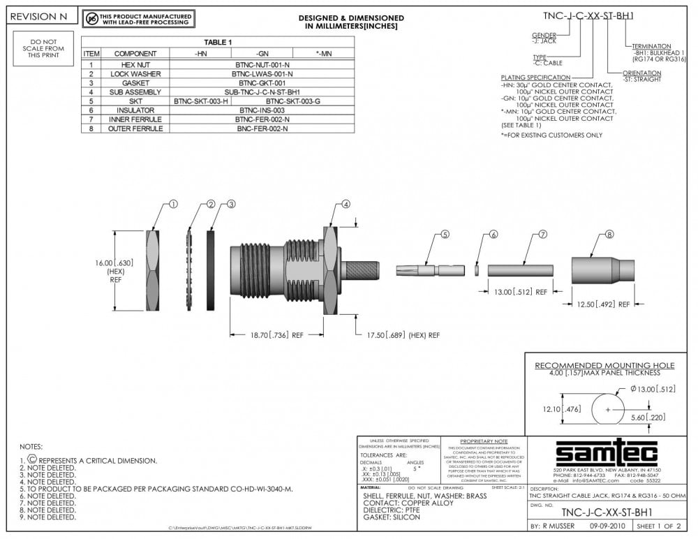 Samtec TNC-J-C-HN-ST-BH1 technical drawing page 1