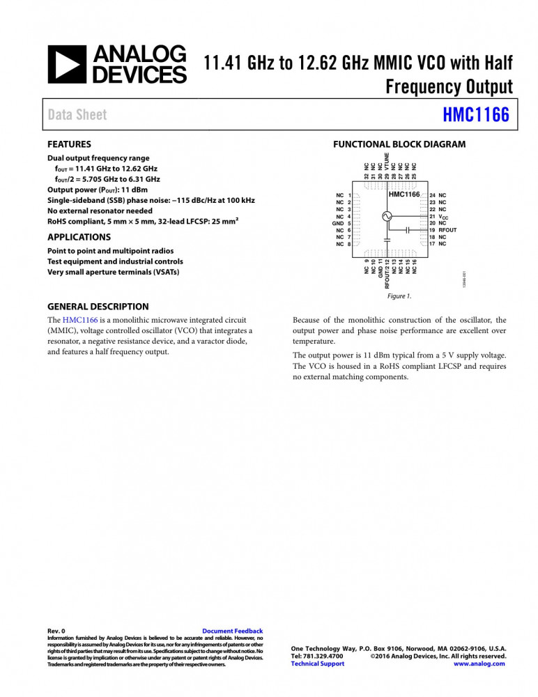 HMC1166 datasheet page 1
