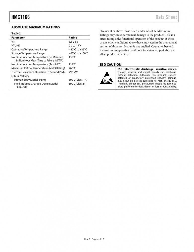 HMC1166 datasheet page 4
