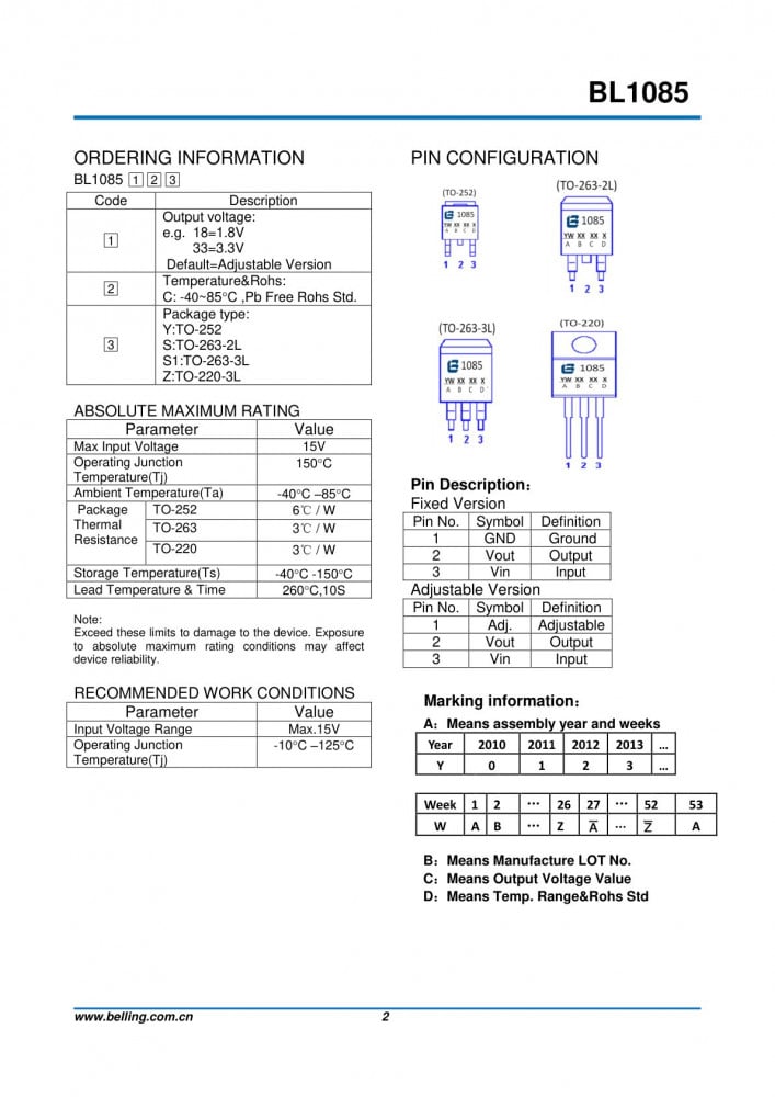 BL1085 datasheet page 2