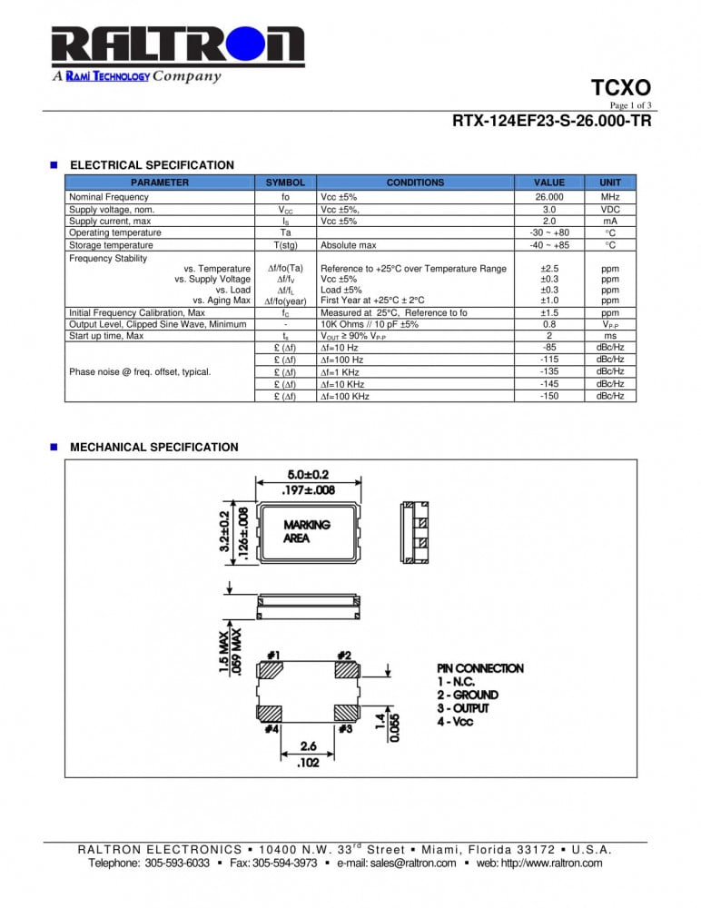 RTX-124EF23-S-26.000-TR mechanical specification page