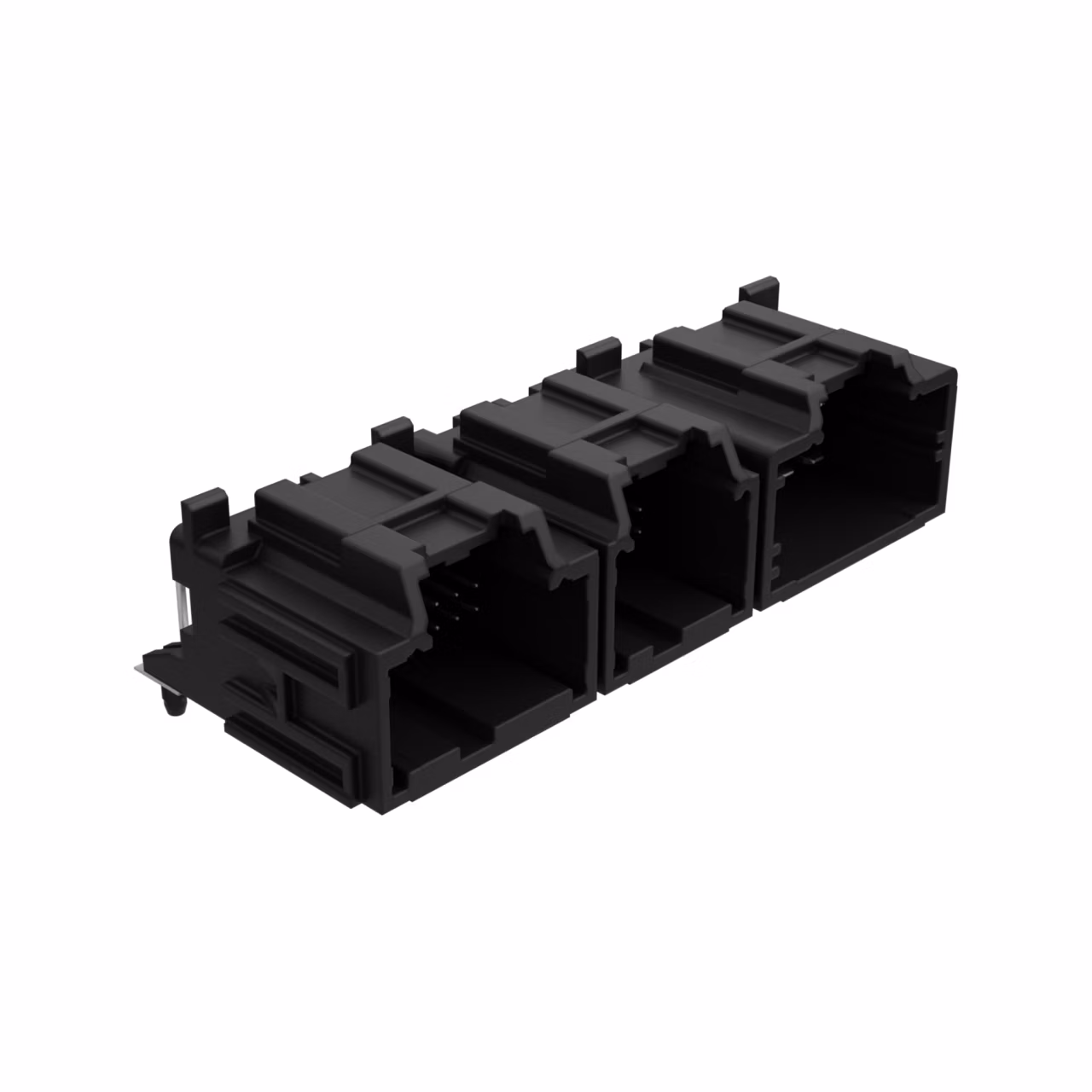 Stac64 3 Bay Right-Angle Headers, 38 Circuits, Bay A 16 Circuit Signal Header, Polarization A, Black; Bay B 12 Circuit Signal Header, Polarization A, Black; Bay C 10 Circuit Power Header, Polarization A, Tray for sale