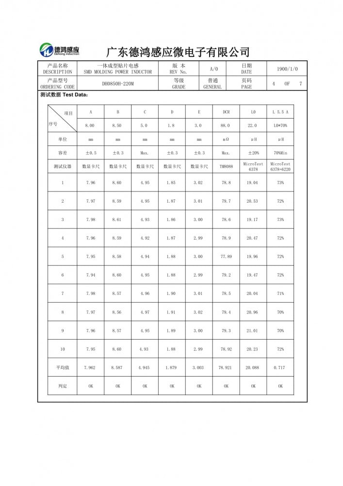DH0850H-220M approval document page 5