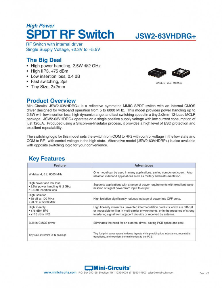 JSW2-63VHDRG+ technical document page 1