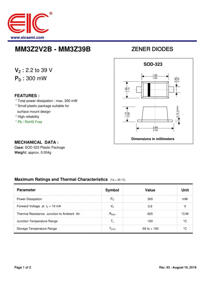 EIC MM3Z series datasheet page 1
