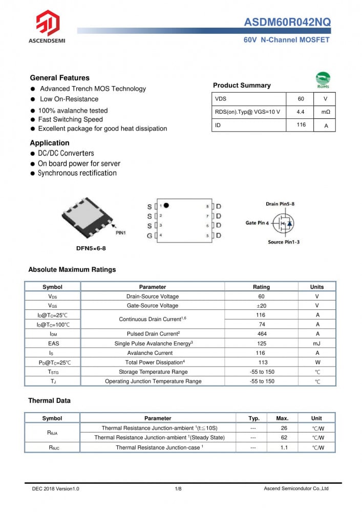ASDM60R042NQ-R datasheet page 1