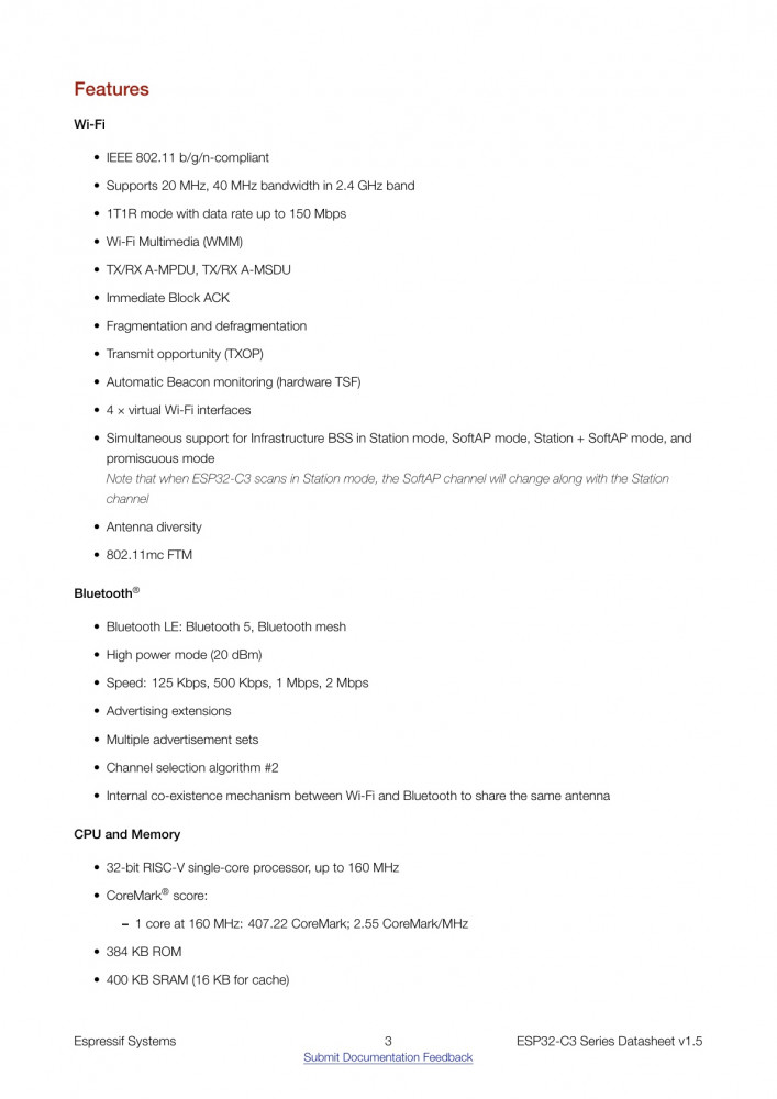 ESP32-C3 datasheet page 3